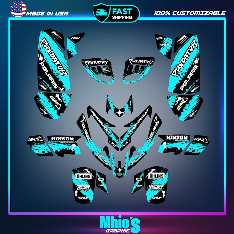 Polaris Predator 500 Graphics Full Decals Stickers Kit Atv| Polaris ...