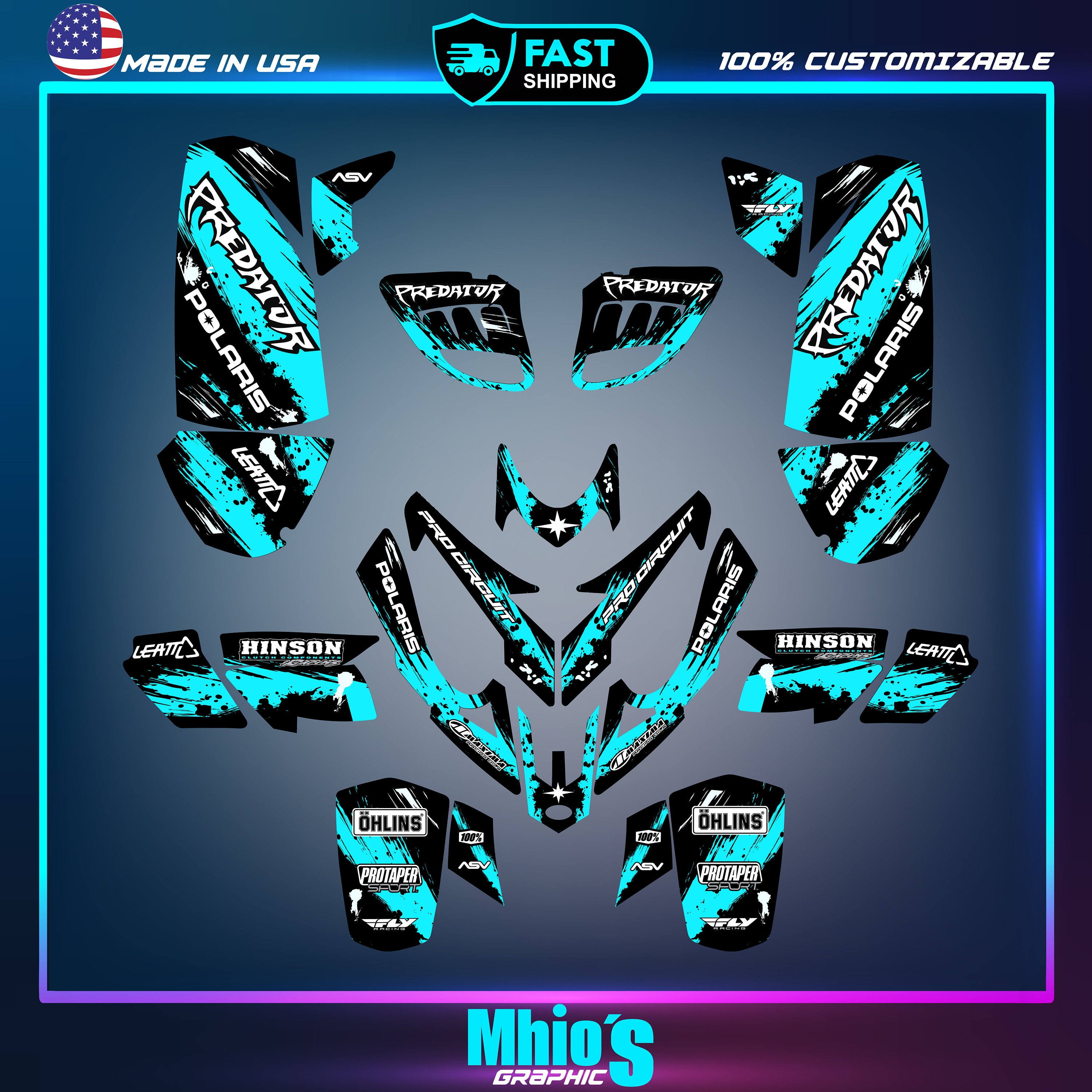 Polaris Predator 500 Graphics Full Decals Stickers Kit Atv| Polaris ...