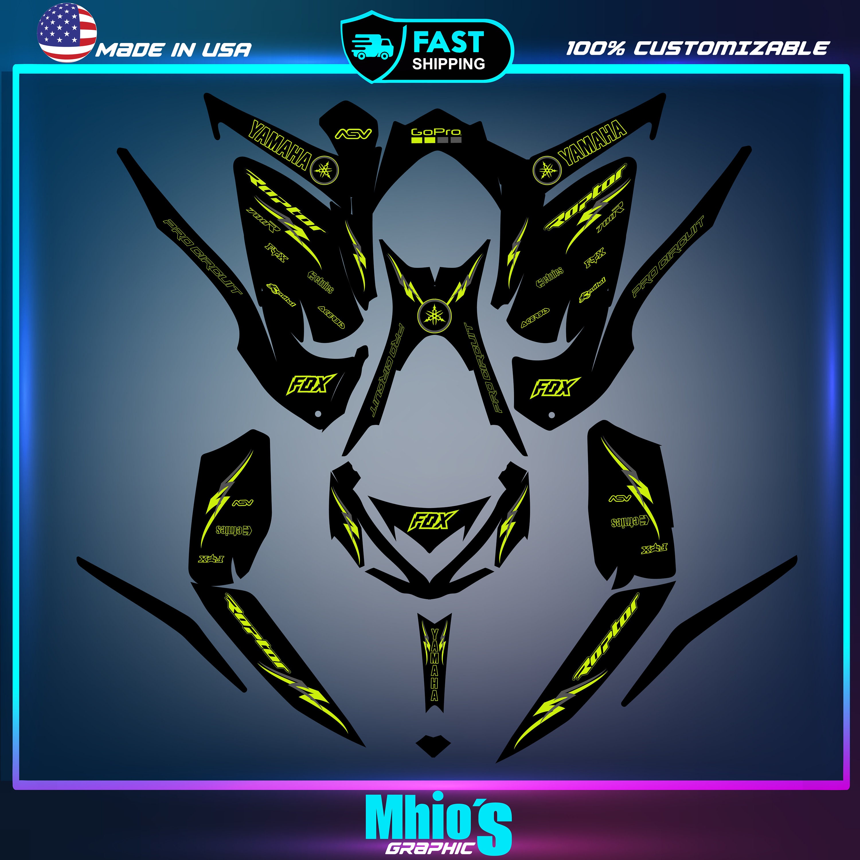 Yamaha Raptor 700R Graphics Kit 2013 2014-2026 | Custom ATV Decals ...
