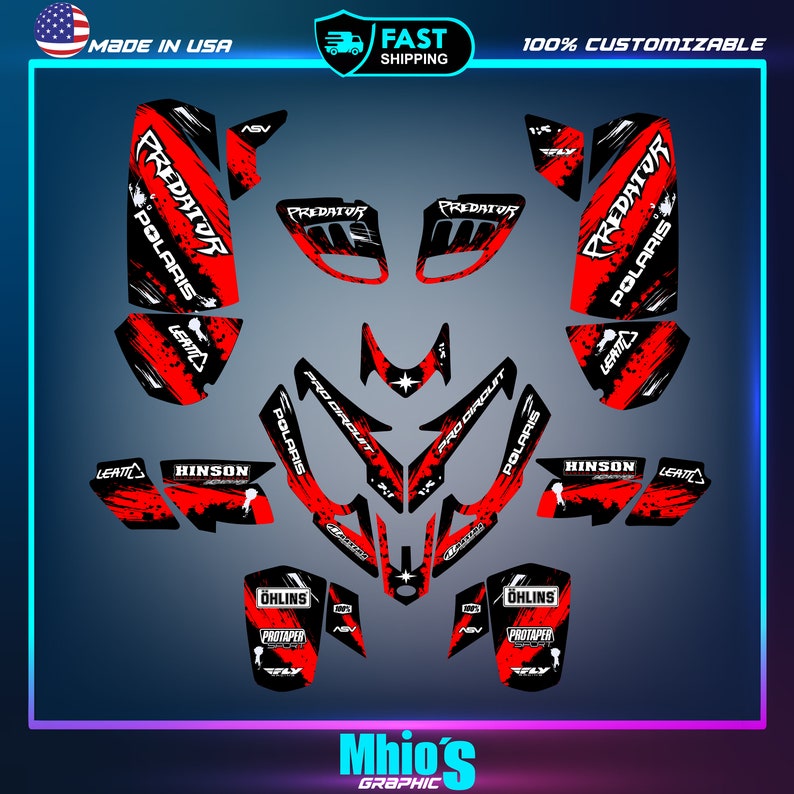 Polaris Predator 500 Graphics Full Decals Stickers Kit Atv| Polaris ...