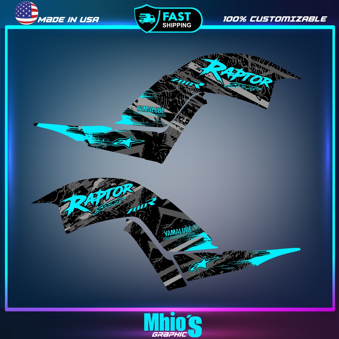 Yamaha Raptor 700 700R Graphics Kit 2013 2014 2017 to 2024 Decals ...