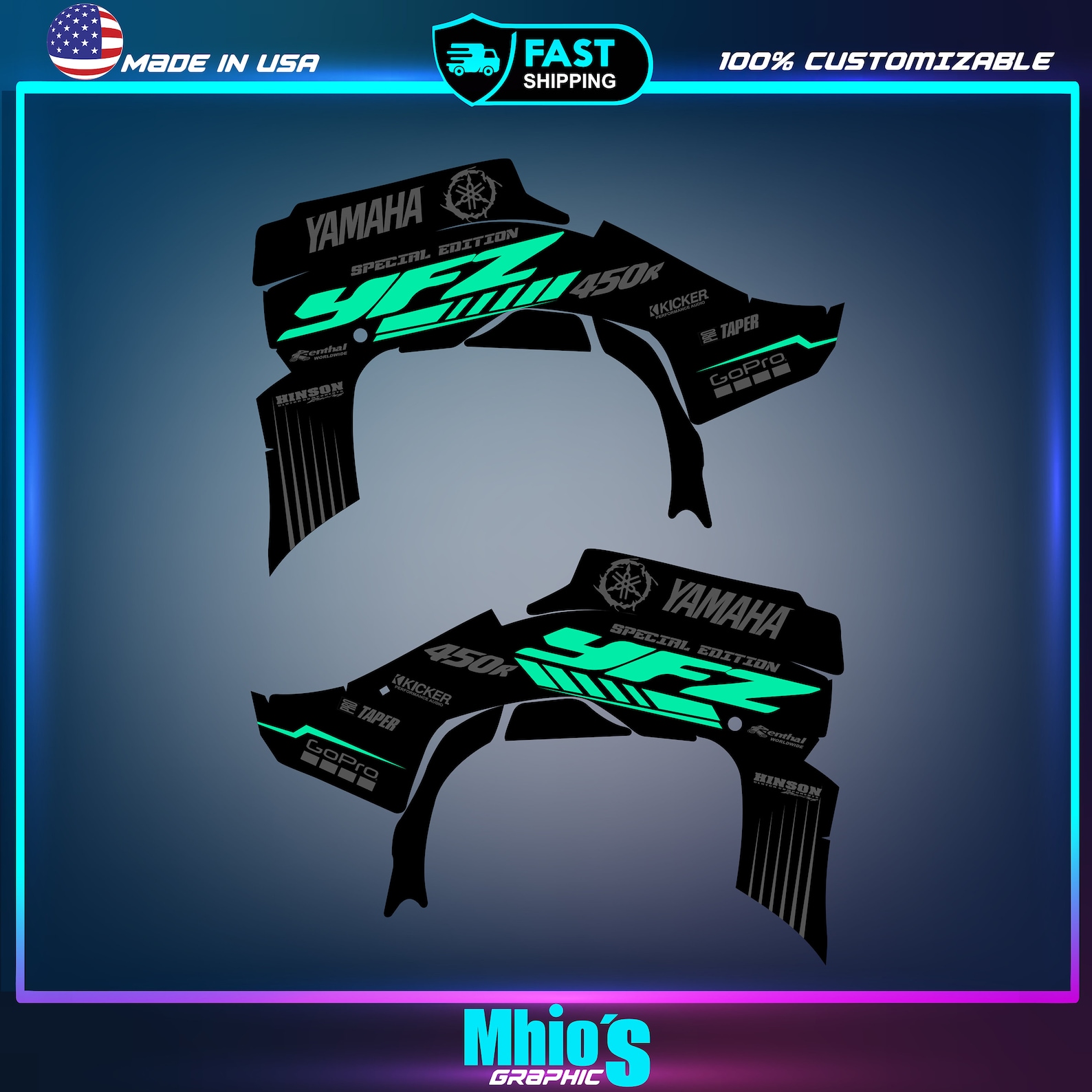 Atv Yamaha YFZ 450R 2014 2023 Kit Graphics Stickers Decals Yfz 450r ...