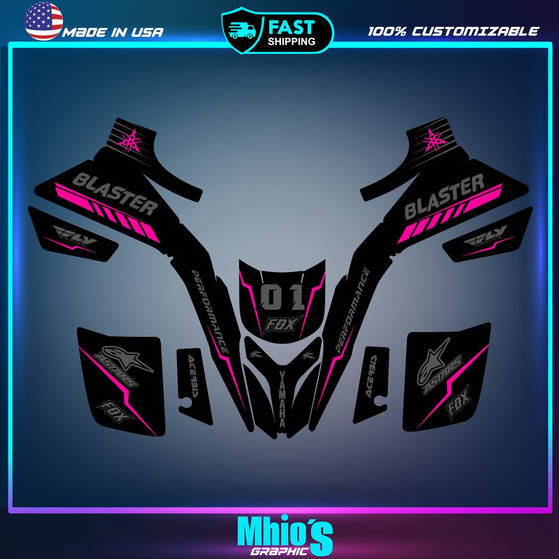 Yamaha Blaster YFS 200 Yfs200 Decals Graphics Stickers Full Kit ATV ...