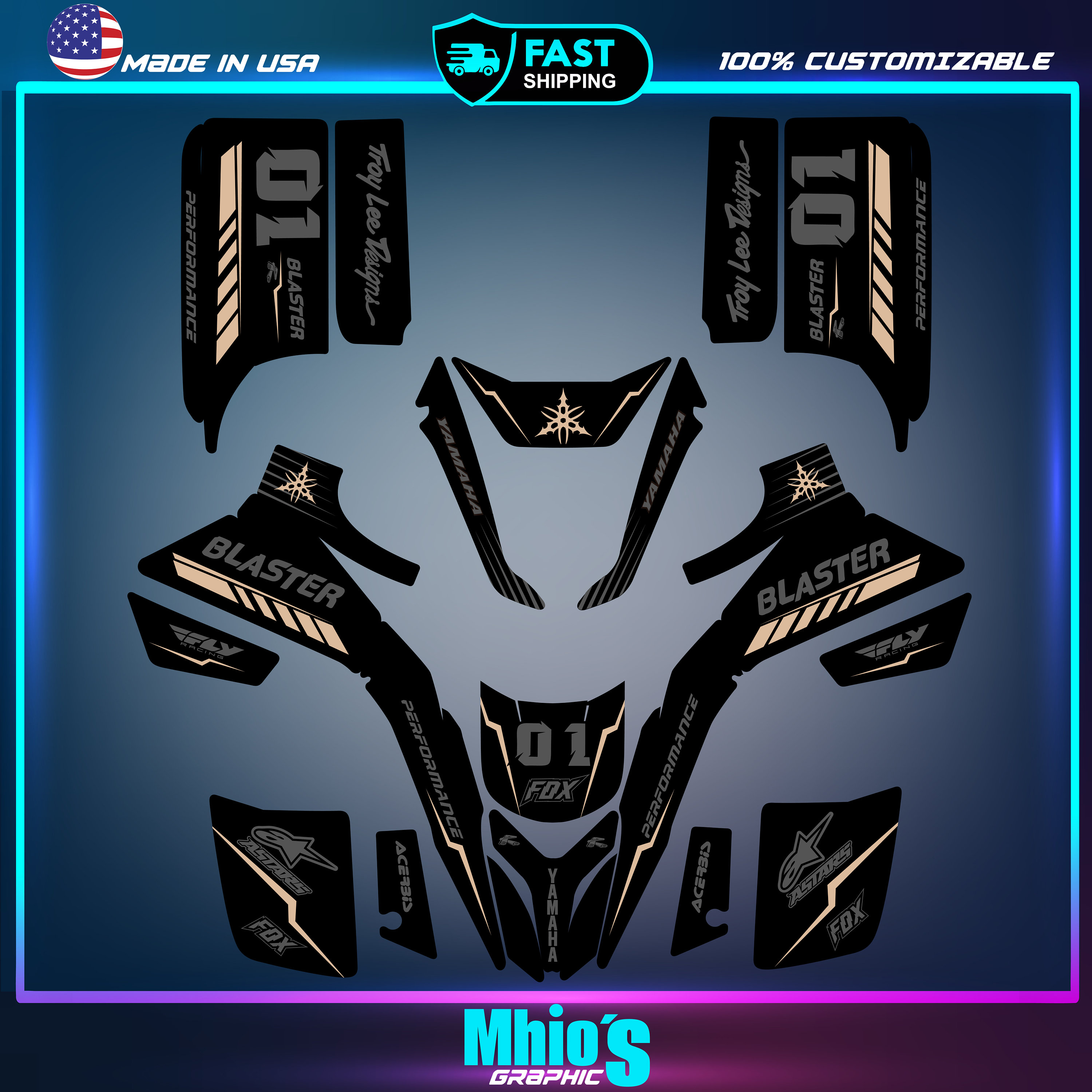Yamaha Blaster YFS 200 Yfs200 Decals Graphics Stickers Full Kit ATV ...