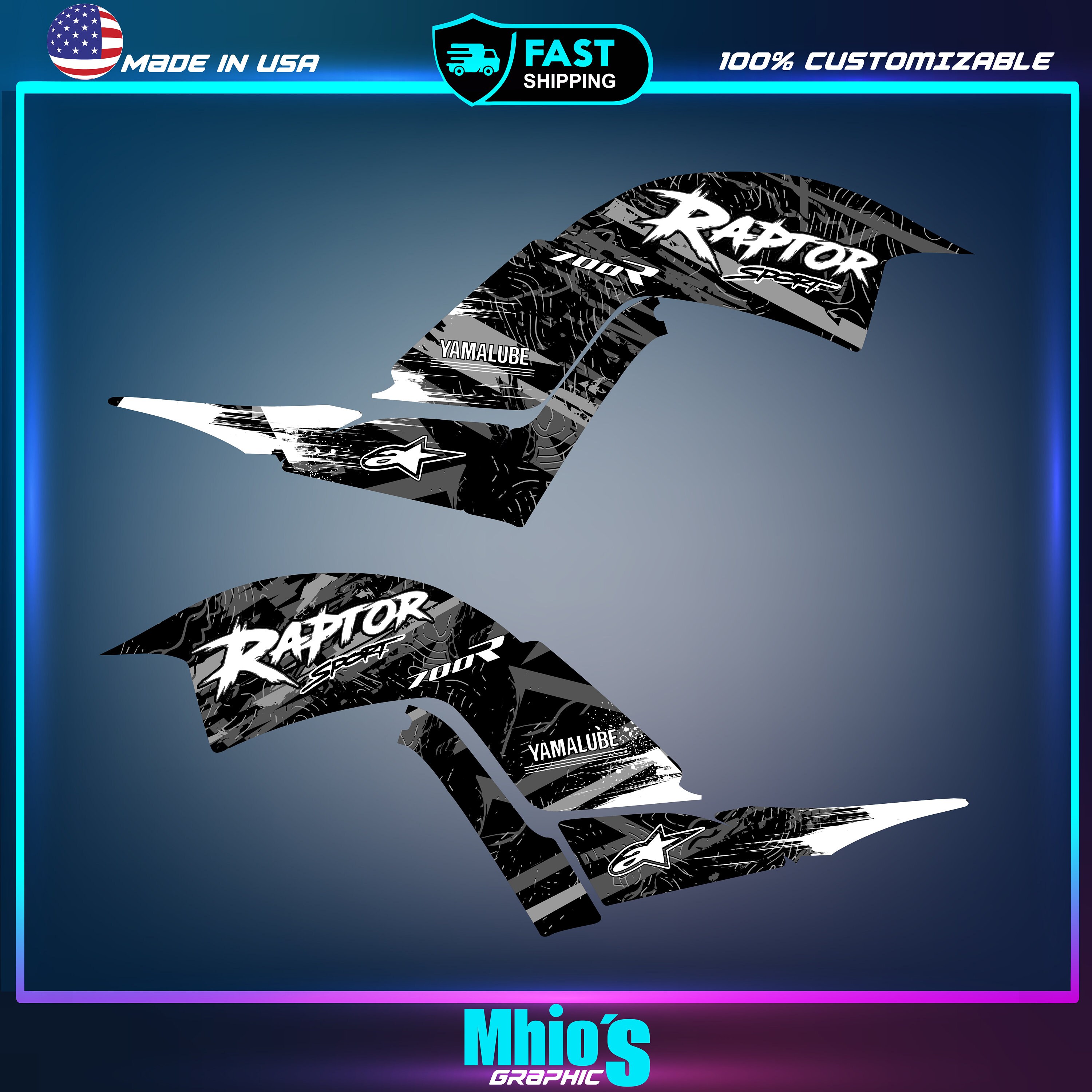 Yamaha Raptor 700 700R Graphics Kit 2013 2014 2017 to 2025 Decals ...