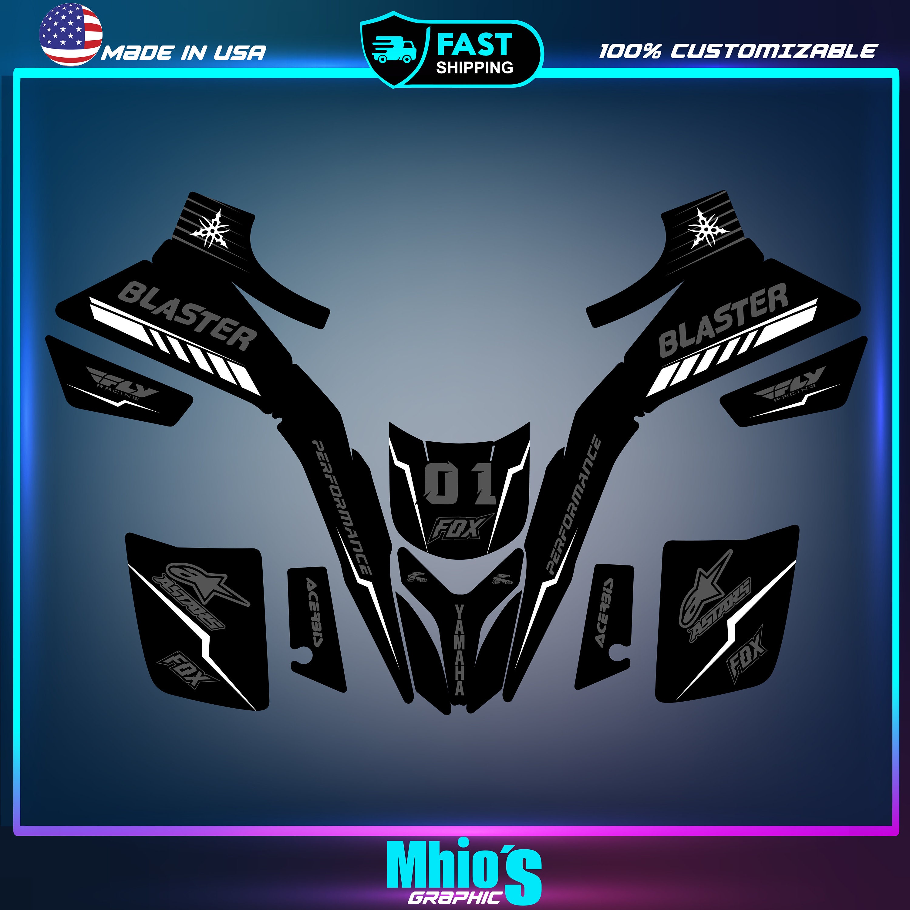 Yamaha Blaster YFS 200 Yfs200 Decals Graphics Stickers Full Kit ATV ...