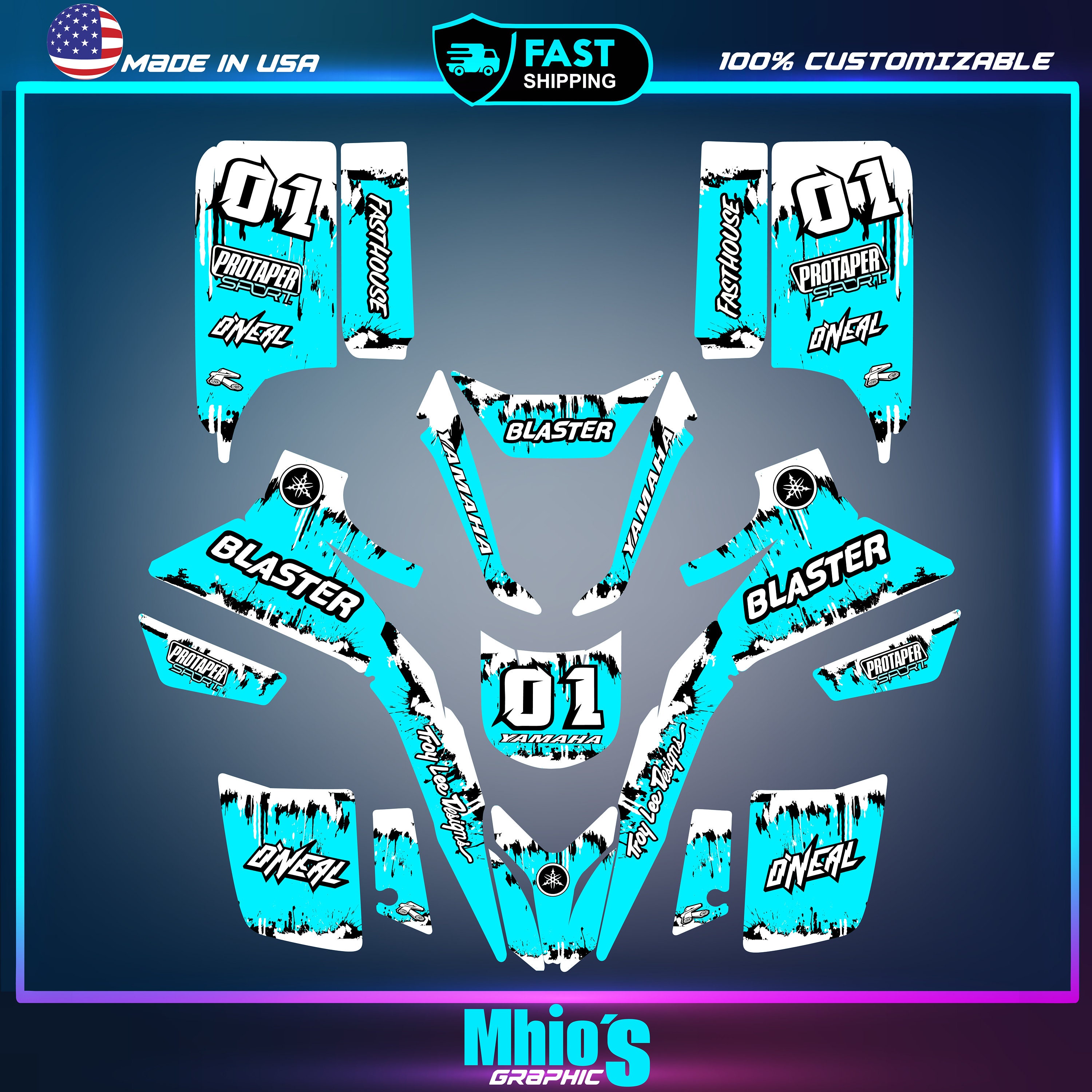 Yamaha Blaster YFS 200 Yfs200 Decals Graphics Stickers Full Kit ATV ...