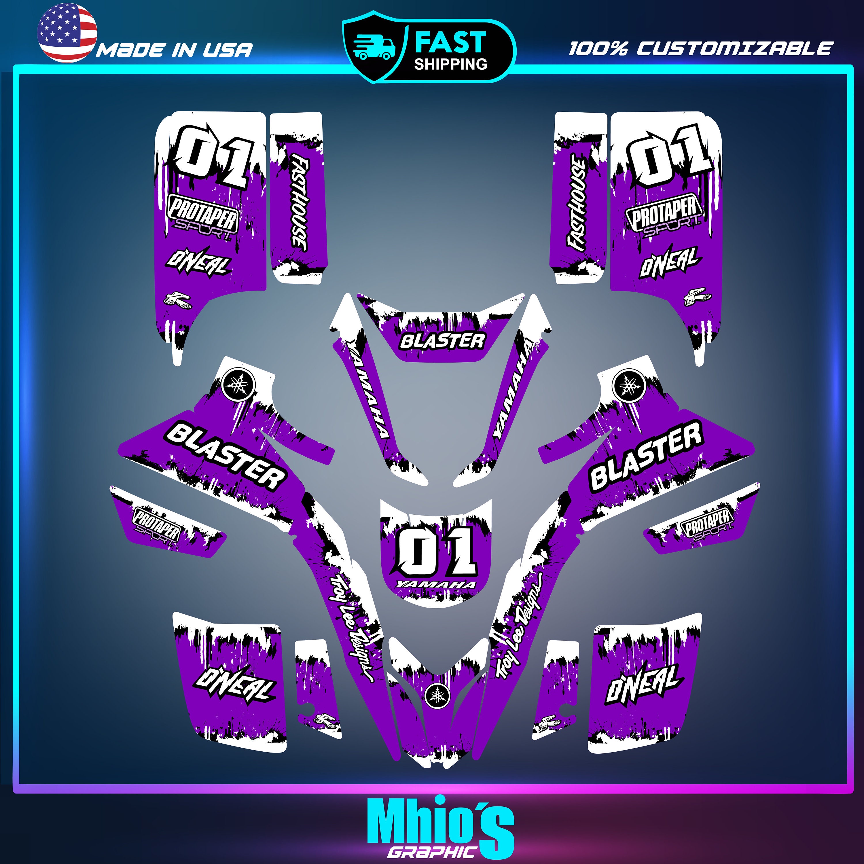 Yamaha Blaster YFS 200 Yfs200 Decals Graphics Stickers Full Kit ATV ...