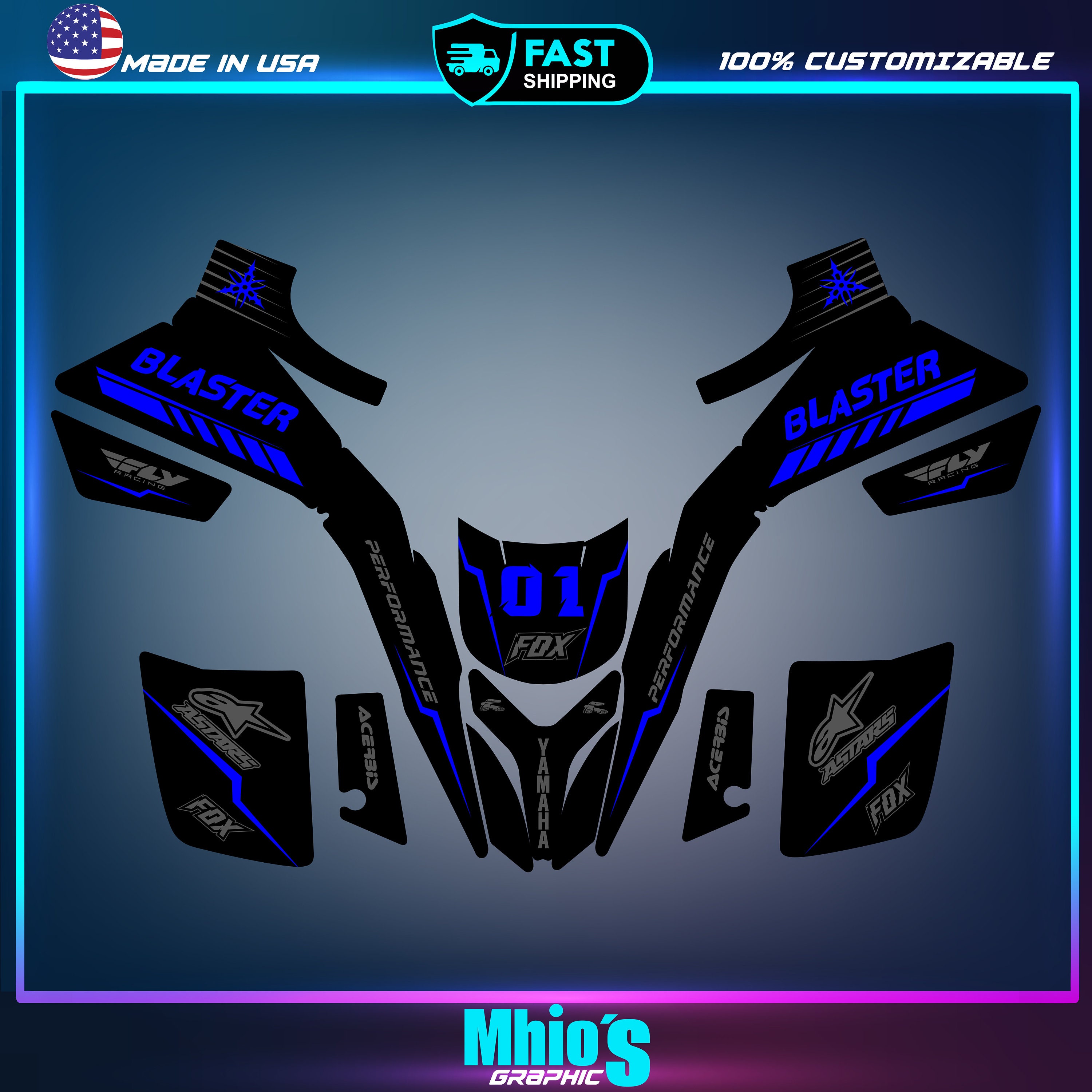 Yamaha Blaster YFS 200 Yfs200 Decals Graphics Stickers Full Kit ATV ...