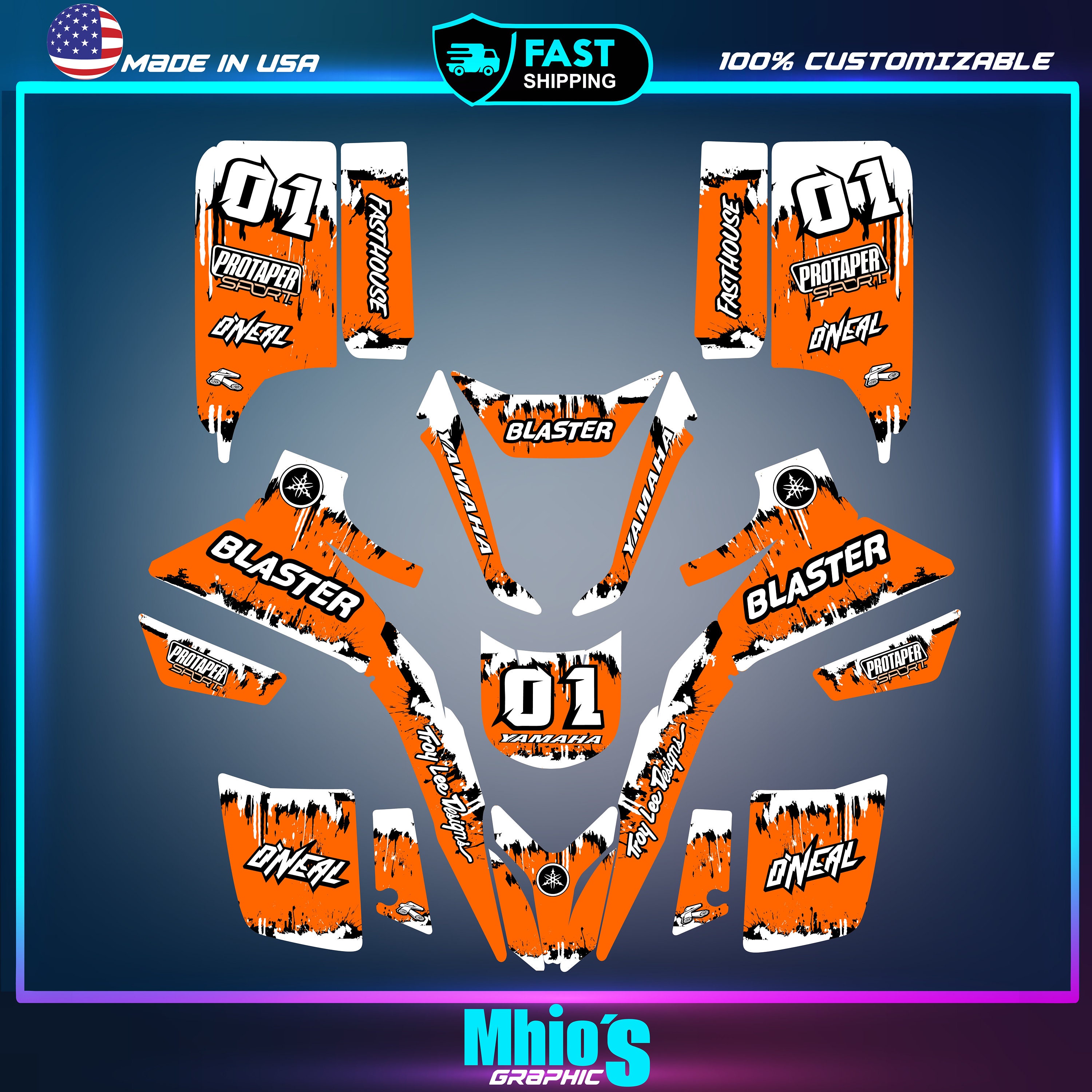 Yamaha Blaster YFS 200 Yfs200 Decals Graphics Stickers Full Kit ATV ...