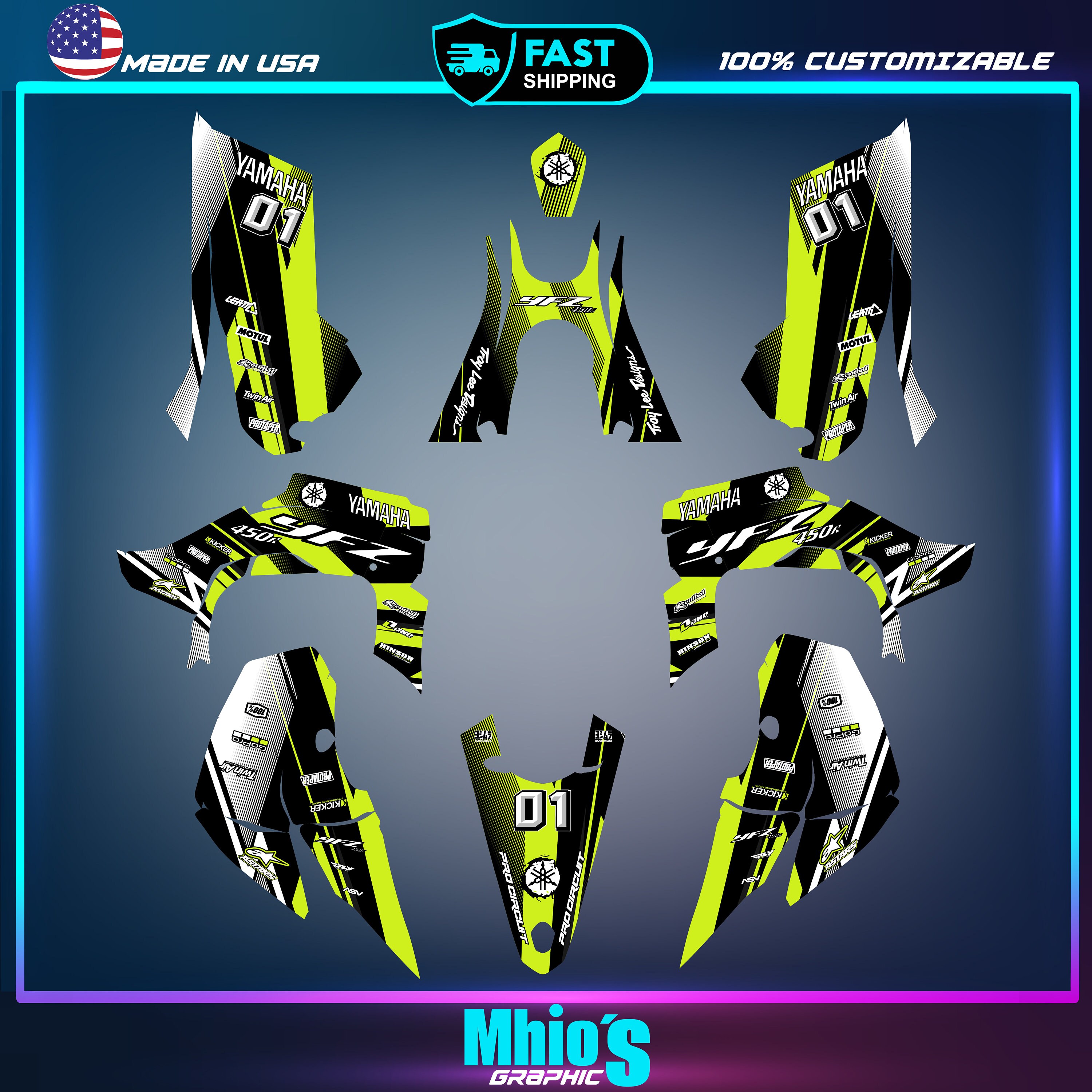 Yamaha YFZ 450R 450X Graphics Kit 2014 2016 2018 to 2023 Decals ...
