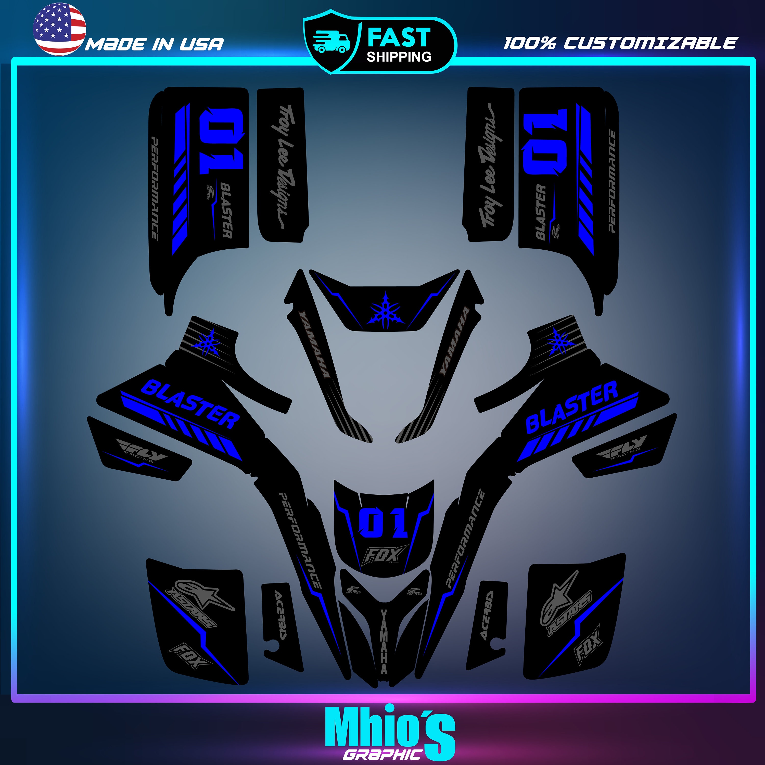 Yamaha Blaster YFS 200 Yfs200 Decals Graphics Stickers Full Kit ATV ...