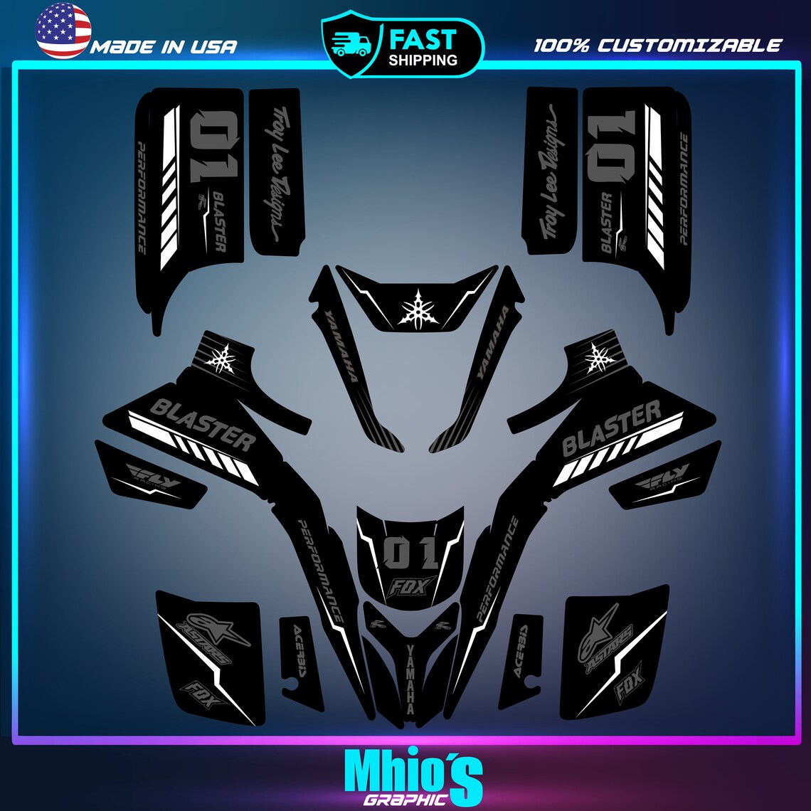 Yamaha Blaster YFS 200 Yfs200 Decals Graphics Stickers Full Kit ATV ...