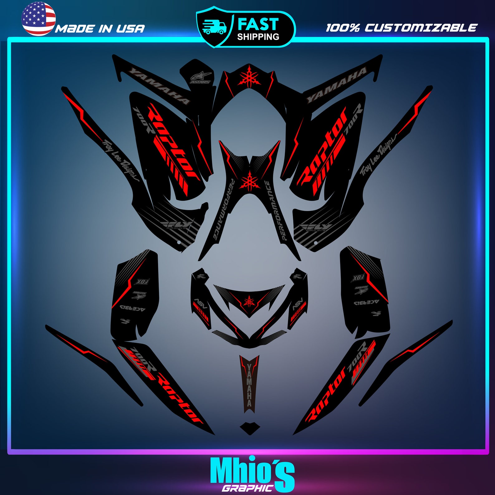 Yamaha Raptor 700 700R Graphics Kit 2013 2018 2022 to 2025 Decals ...