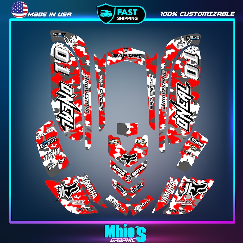 Yamaha Raptor 660 Kit Graphics Decals Stickers Atv Wrap Quad All Year ...