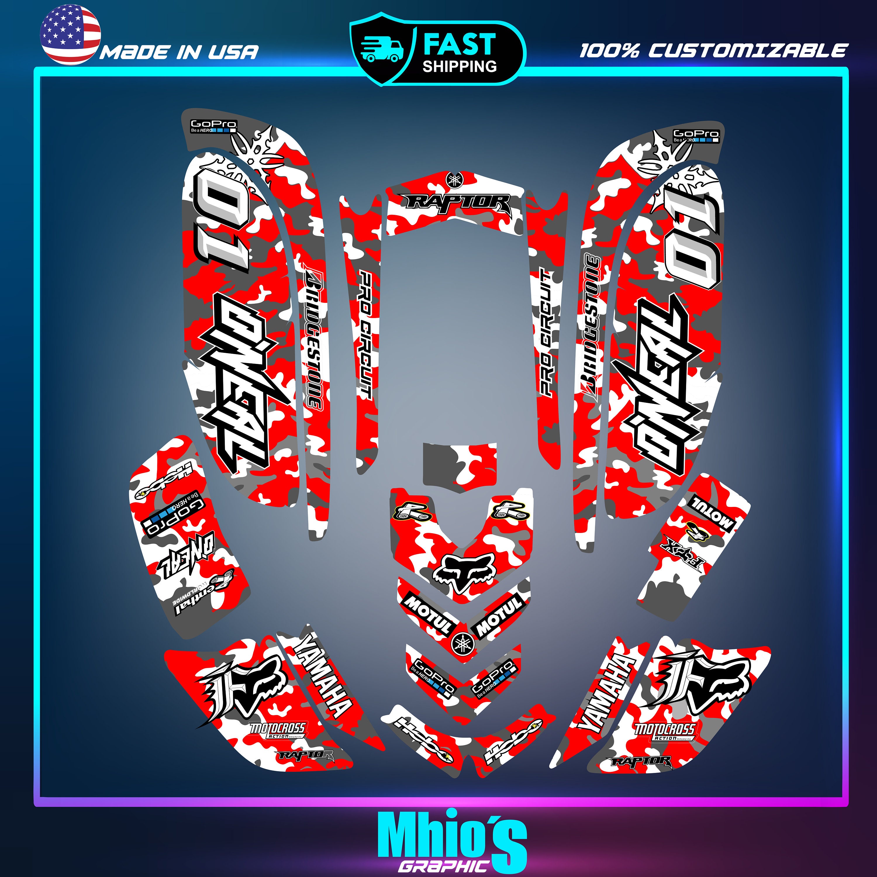 Yamaha Raptor 660 Kit Graphics Decals Stickers Atv Wrap Quad All Year ...