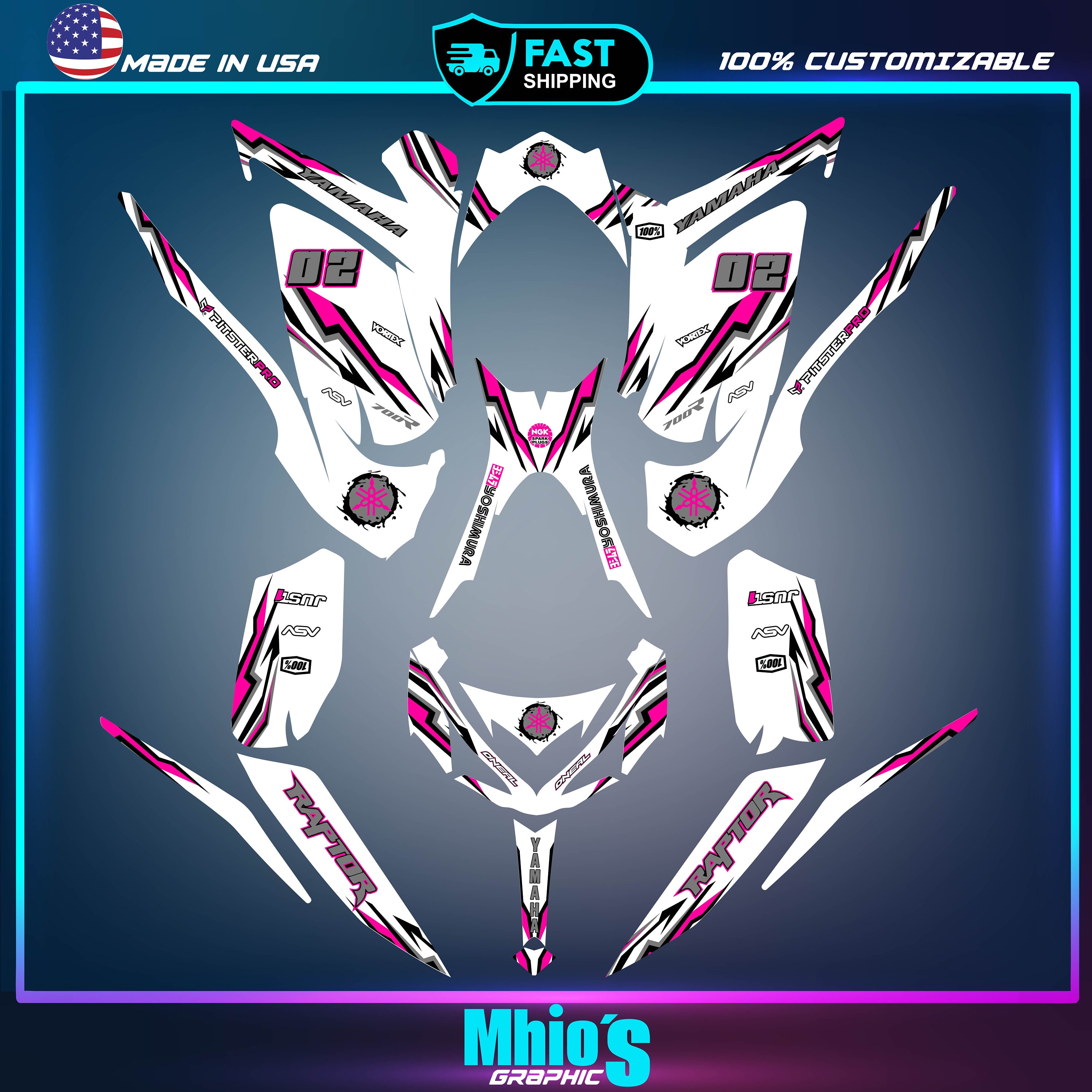 Yamaha Raptor 700R Graphics Kit 2013 2014 2017 2019 to 2022 Decals ...