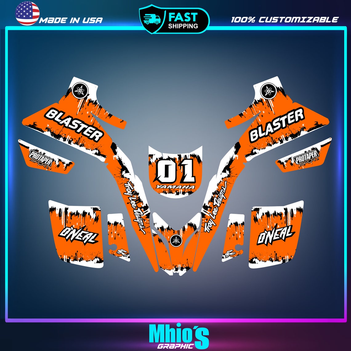 Yamaha Blaster YFS 200 Yfs200 Decals Graphics Stickers Full Kit ATV ...