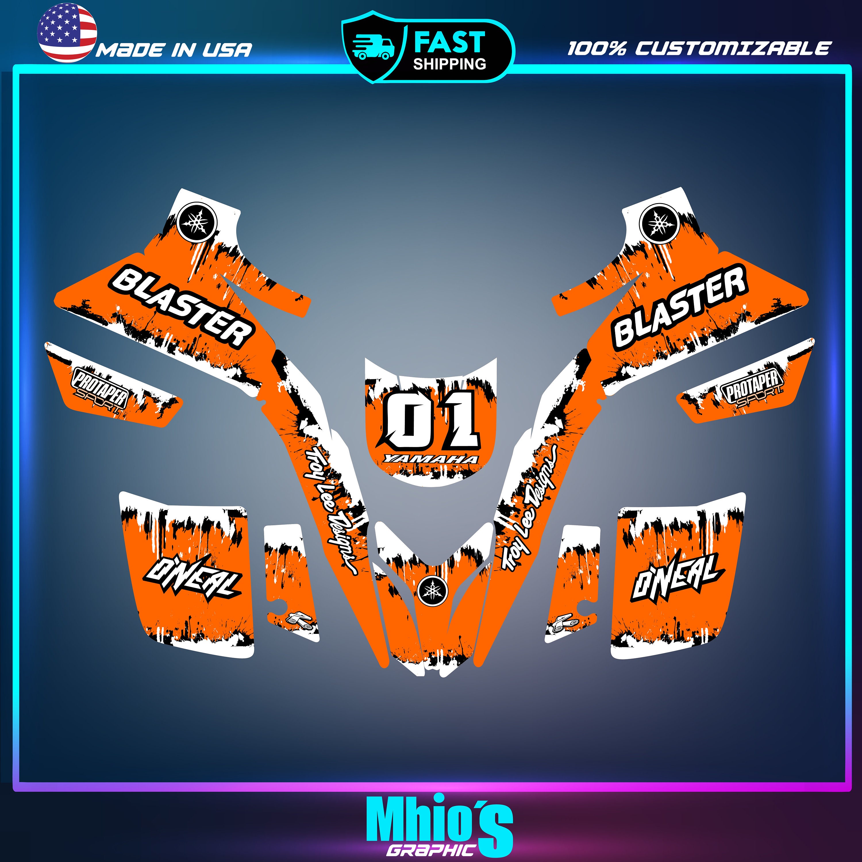 Yamaha Blaster YFS 200 Yfs200 Decals Graphics Stickers Full Kit ATV ...