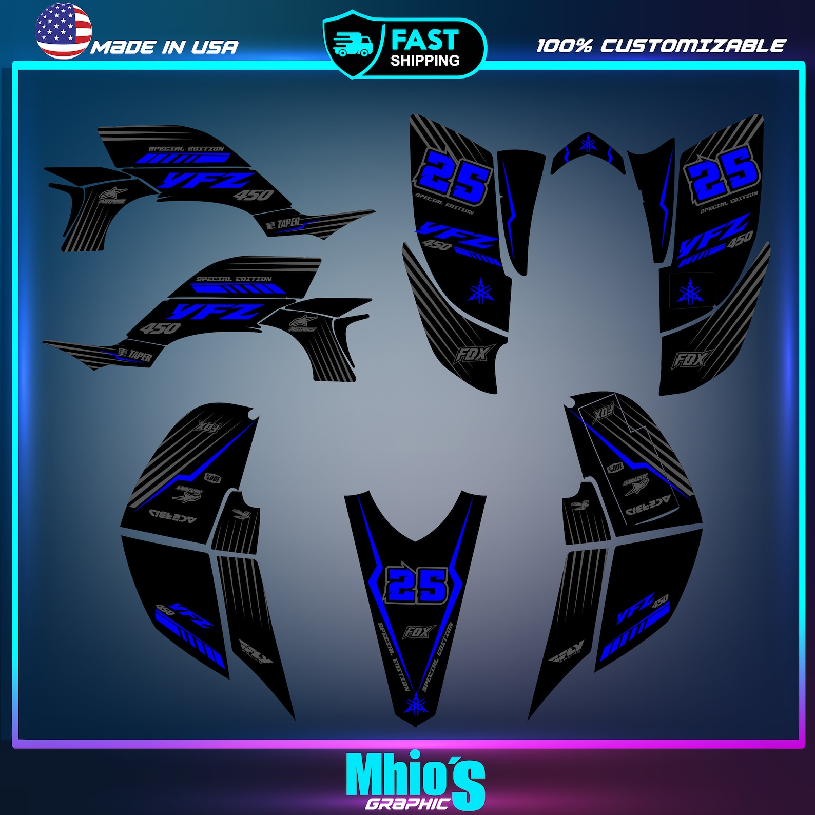 Yamaha YFZ 450 Graphics Kit 2003 2004 2005 2006 2007-2008 Stickers ...
