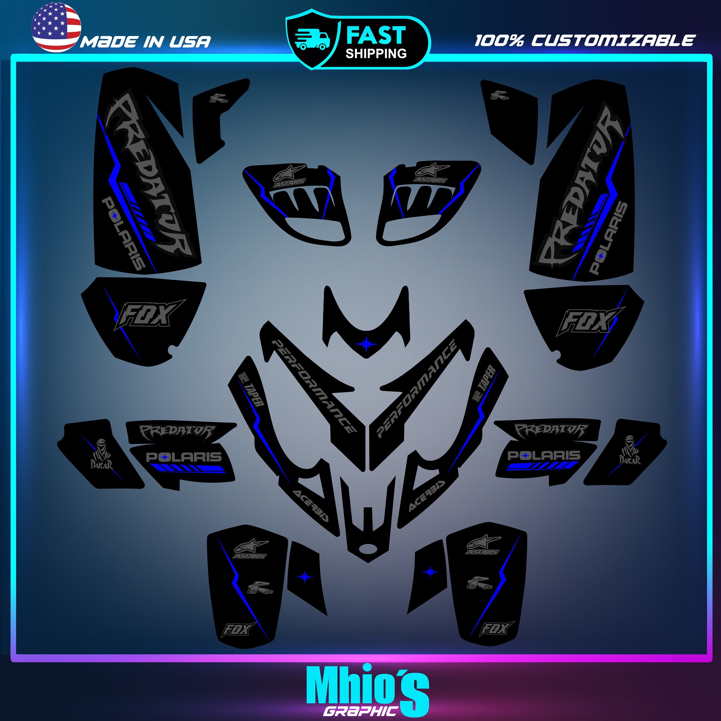 Polaris Predator 500 Graphics Full Decals Stickers Kit Atv| Polaris ...
