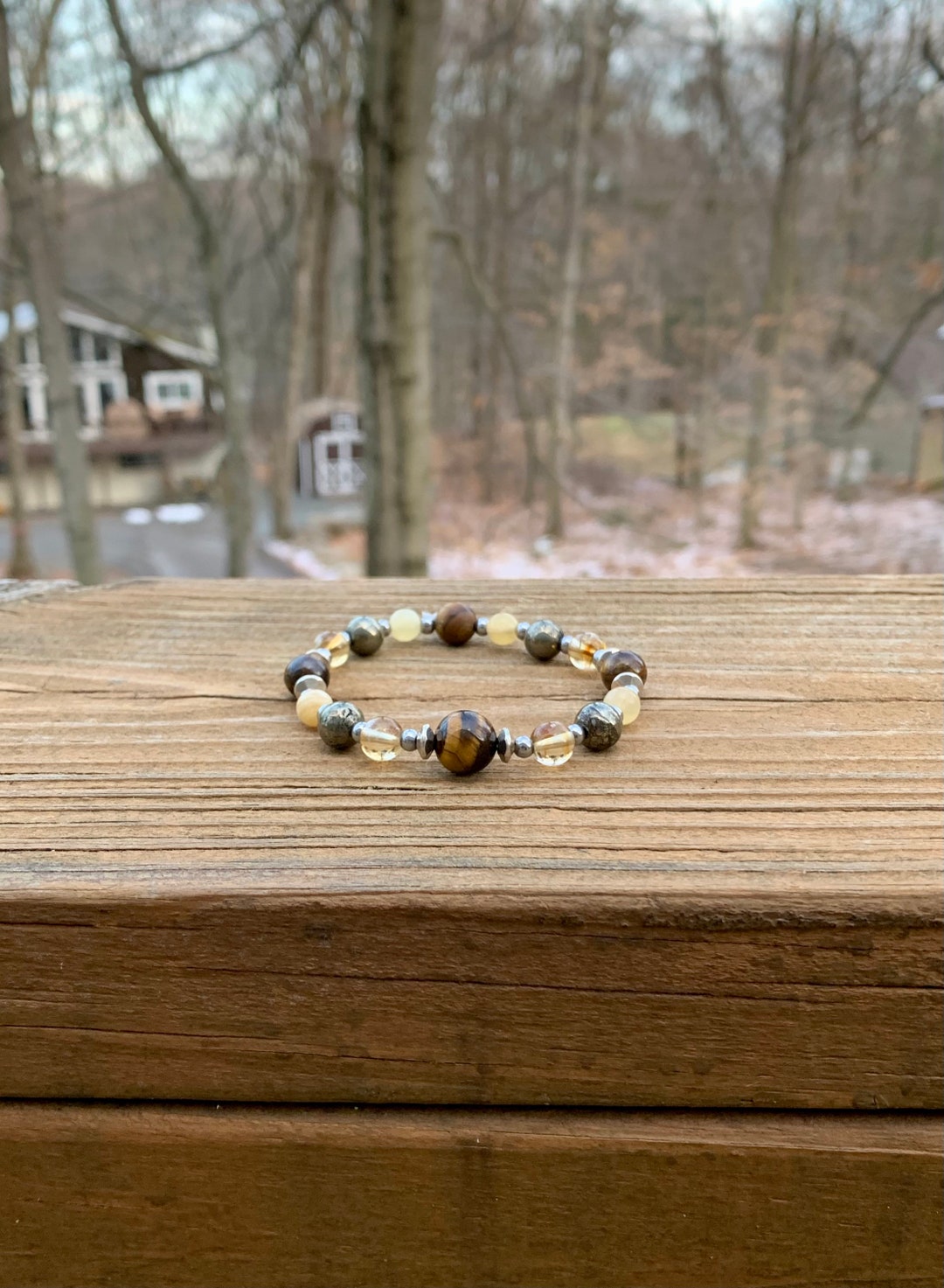 Tiger’s Eye, Citrine, Pyrite and Honey Calcite Genuine Stone Handmade ...