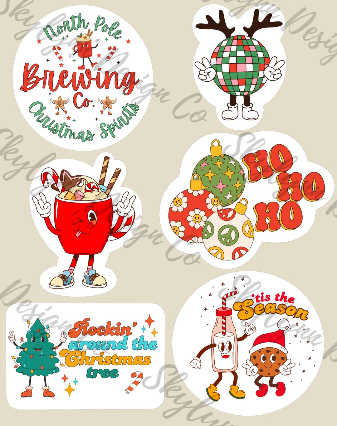 Retro Christmas Sticker Bundle PNG, Digital Download, Print and Cut - Etsy