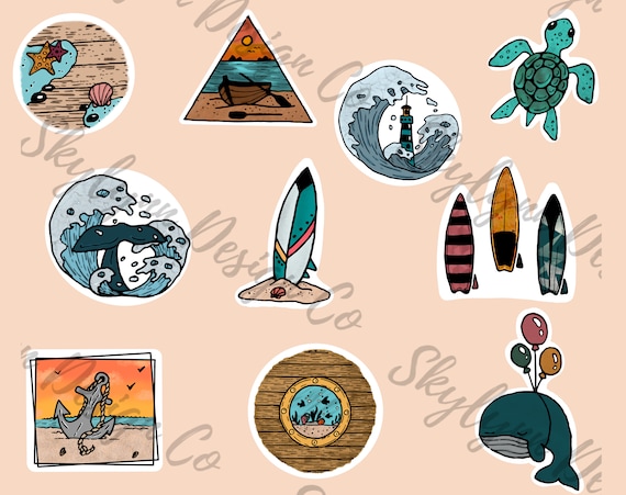 Ocean Sticker Bundle PNG Digital Download Print and Cut | Etsy
