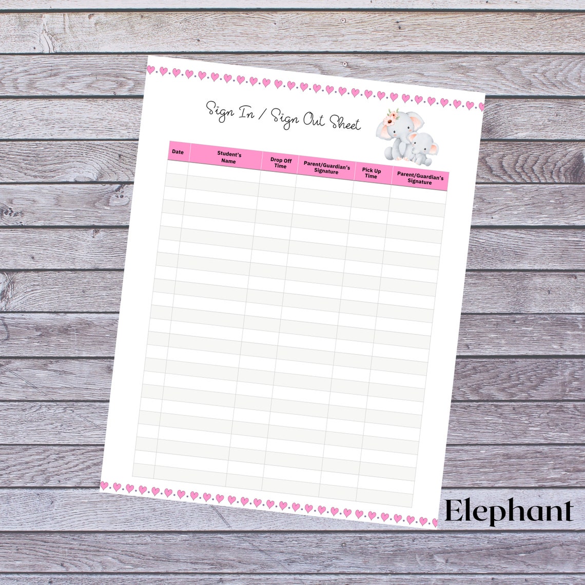 Sign-in Sheets Printable Sign in Sheet Attendance Sheet Drop off Form ...