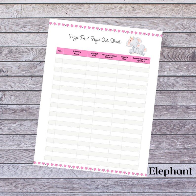 Sign-in Sheets Printable Sign in Sheet Attendance Sheet Drop off Form ...