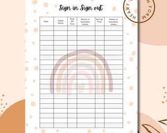 Sign-in Sheets Printable Childcare Sign in Sheet Attendance Sheet Drop ...