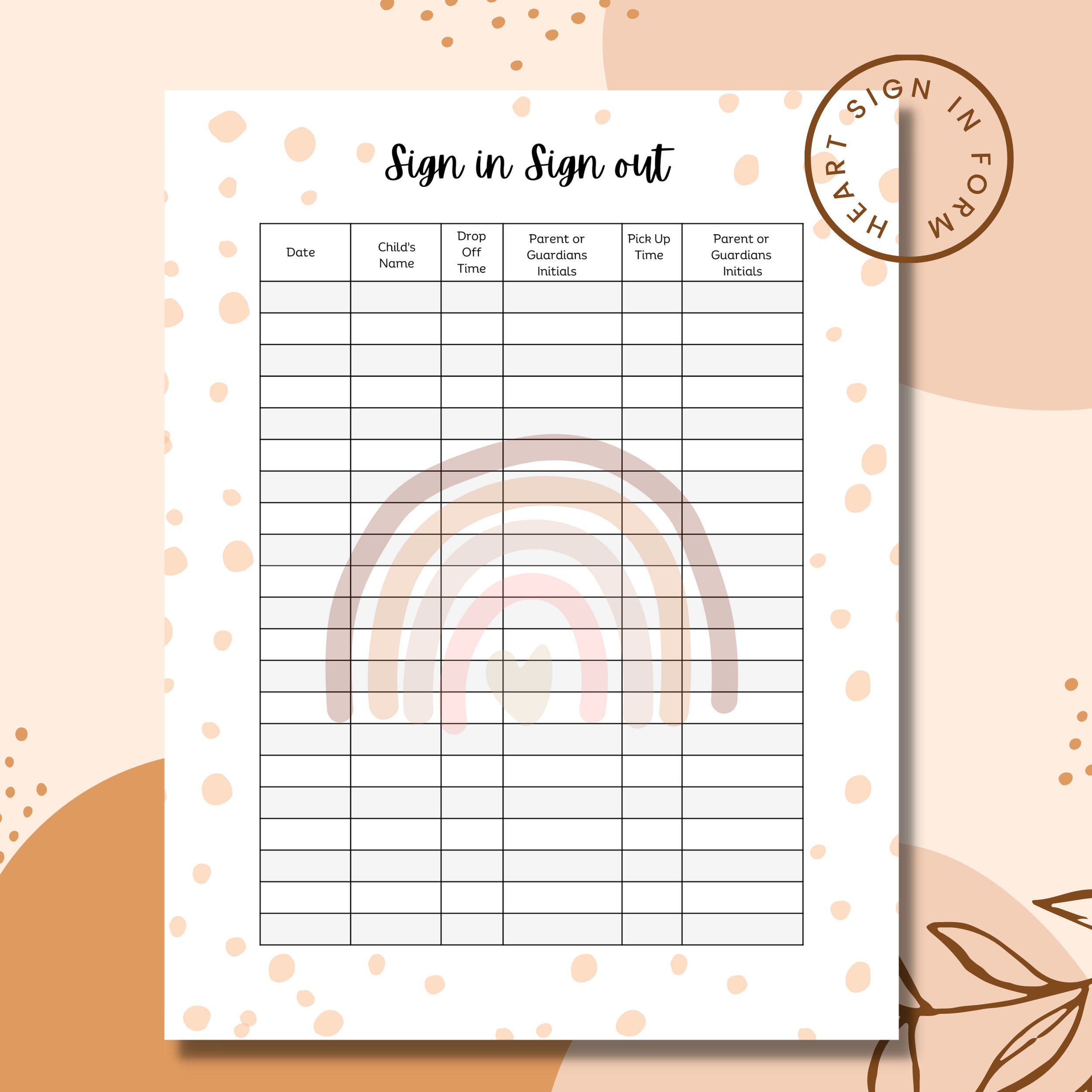 Sign-in Sheets Printable Sign in Sheet Attendance Sheet Drop off Form ...