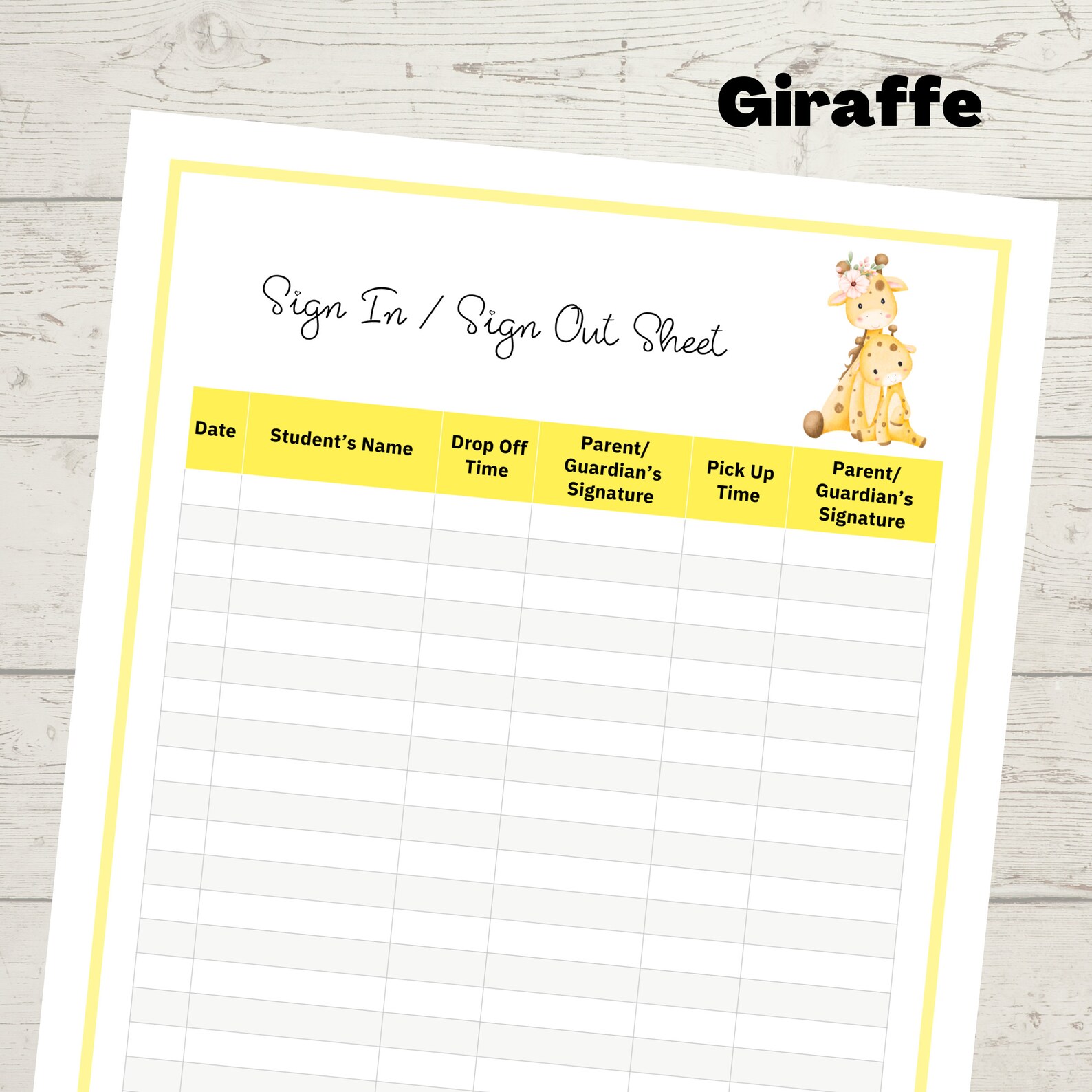 Sign-in Printable Sign in Sheet Attendance Sheet Drop off Form ...