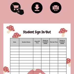 Student Sign in Sheet Template, Mushroom Themed, Attendance Tracking ...