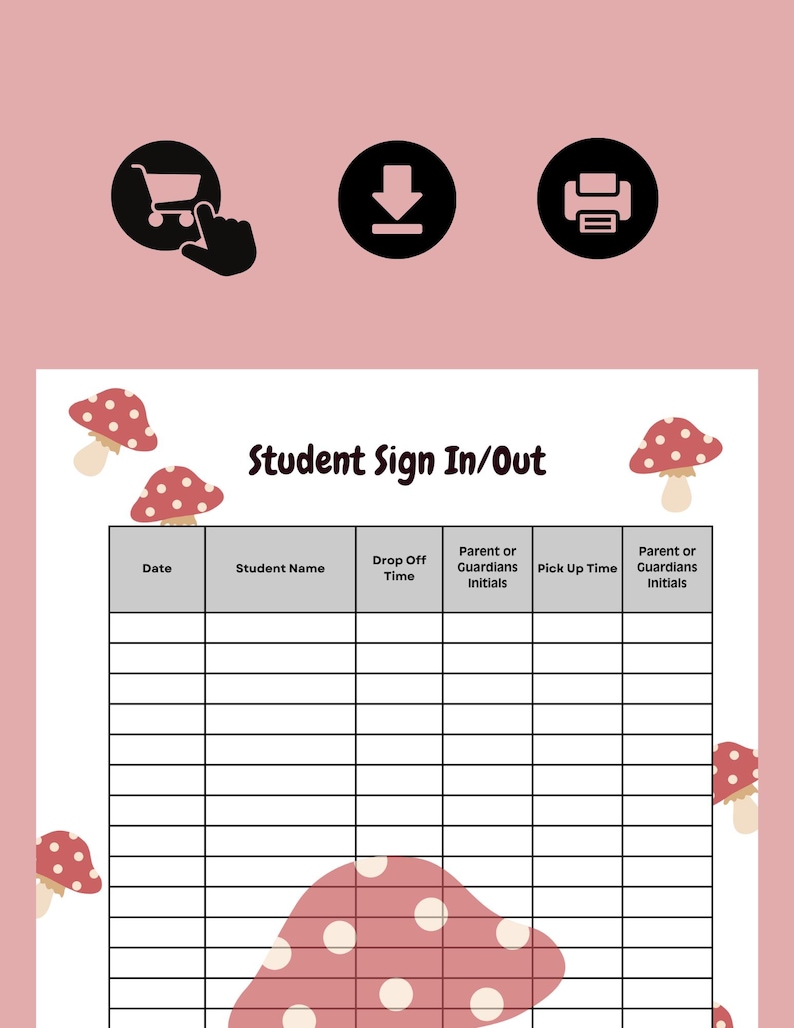 Student Sign in Sheet Template, Mushroom Themed, Attendance Tracking ...