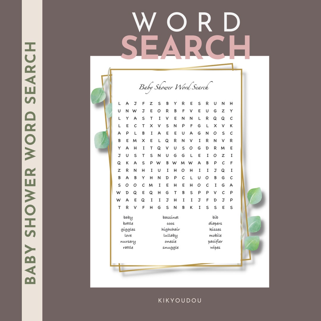 Word Search Printable Baby Shower Party Games Puzzles Brain Games Baby ...