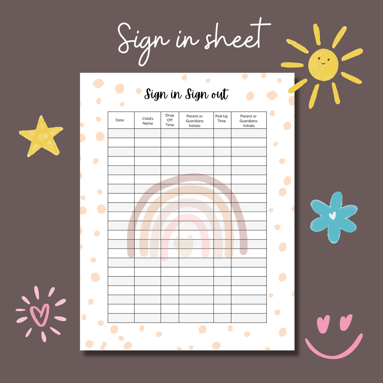 Sign-in Sheets Printable Sign in Sheet Attendance Sheet Drop off Form ...