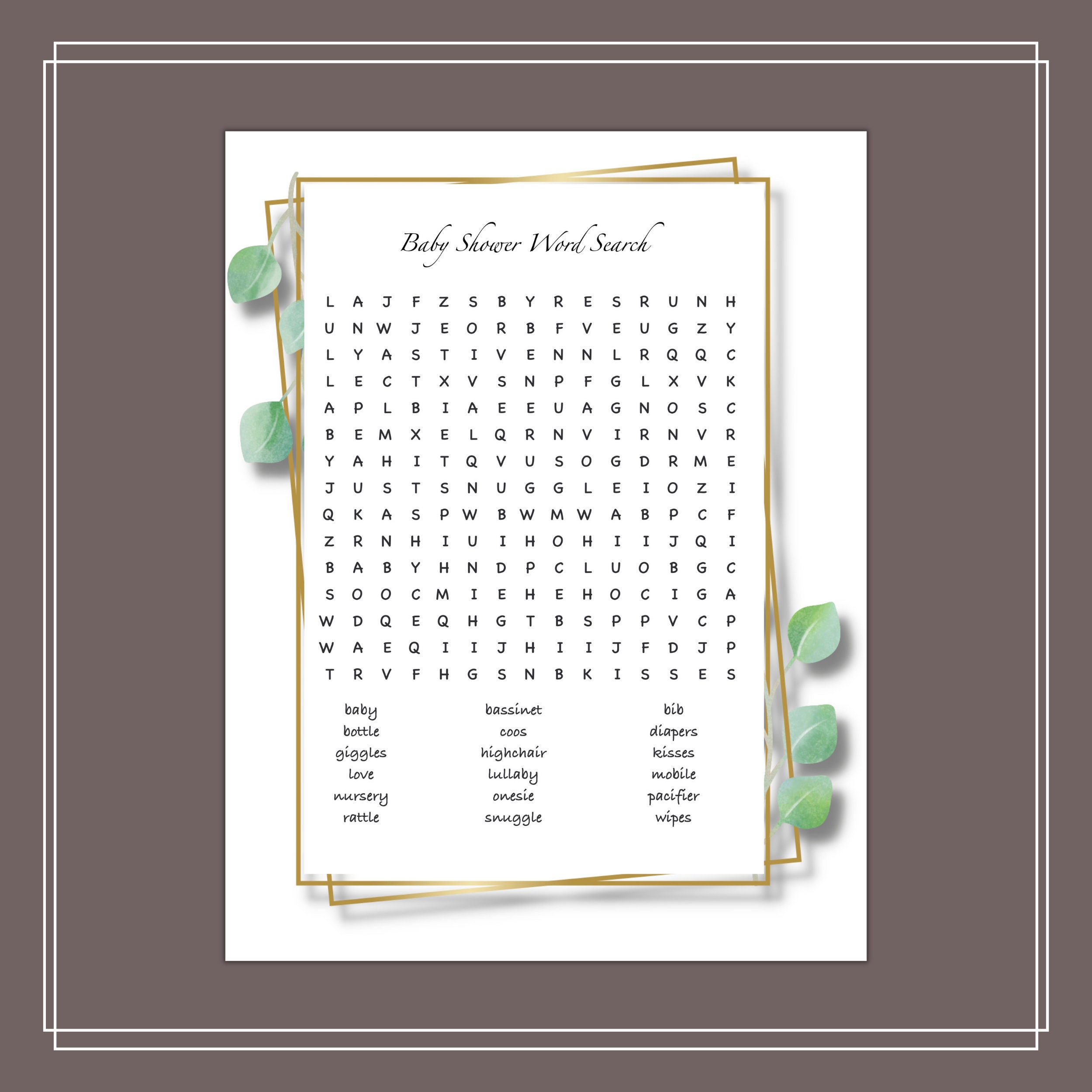 Word Search Printable Baby Shower Party Games Puzzles Brain Games Baby ...