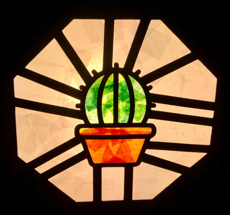 Tissue Paper Stained Glass Art Paper Suncatcher Succulent Cactus Art ...