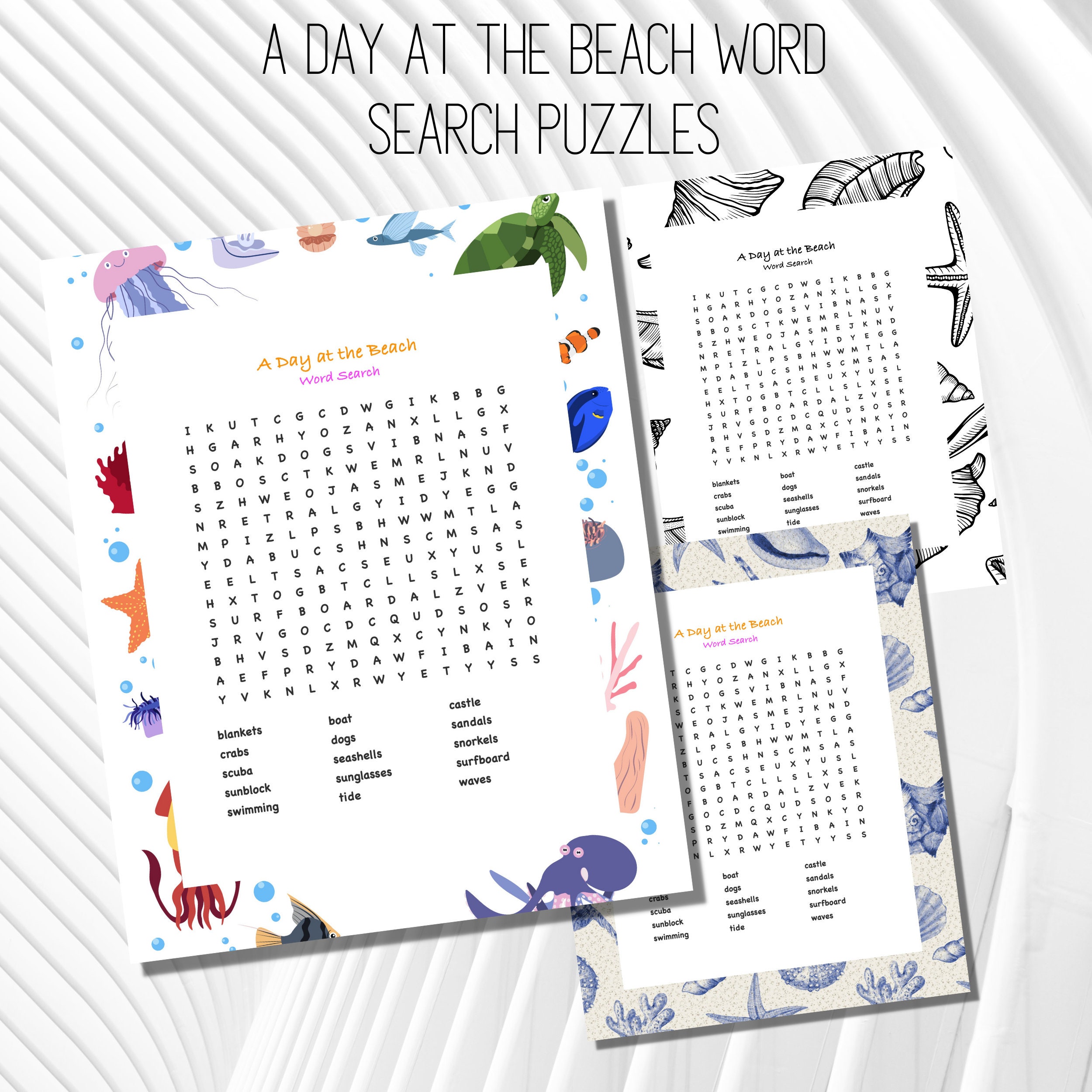 Word Search Puzzles Beach Printable Party Game for Senior and Kid ...