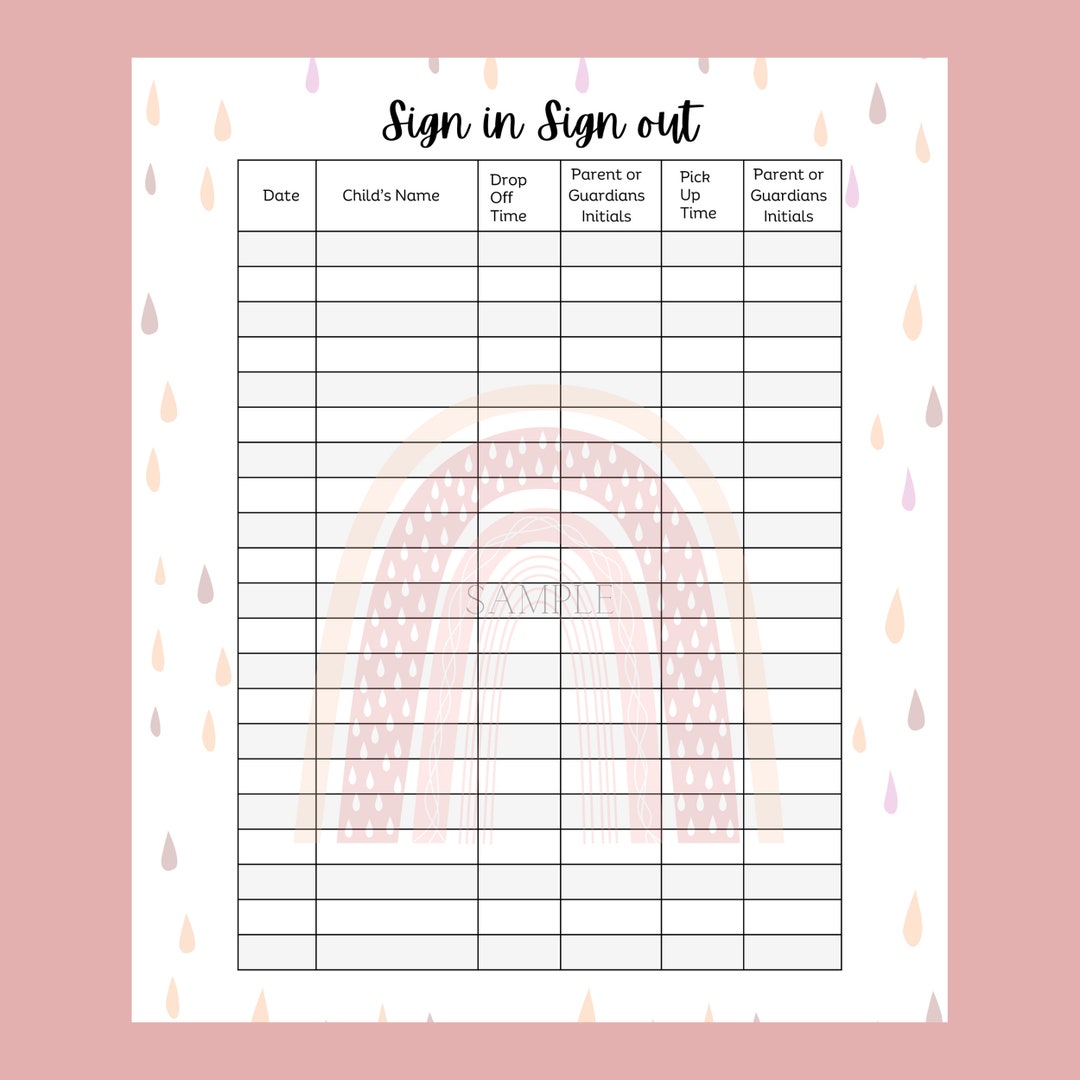 Sign-in Sheets Printable Childcare Sign in Sheet Attendance Sheet Drop ...