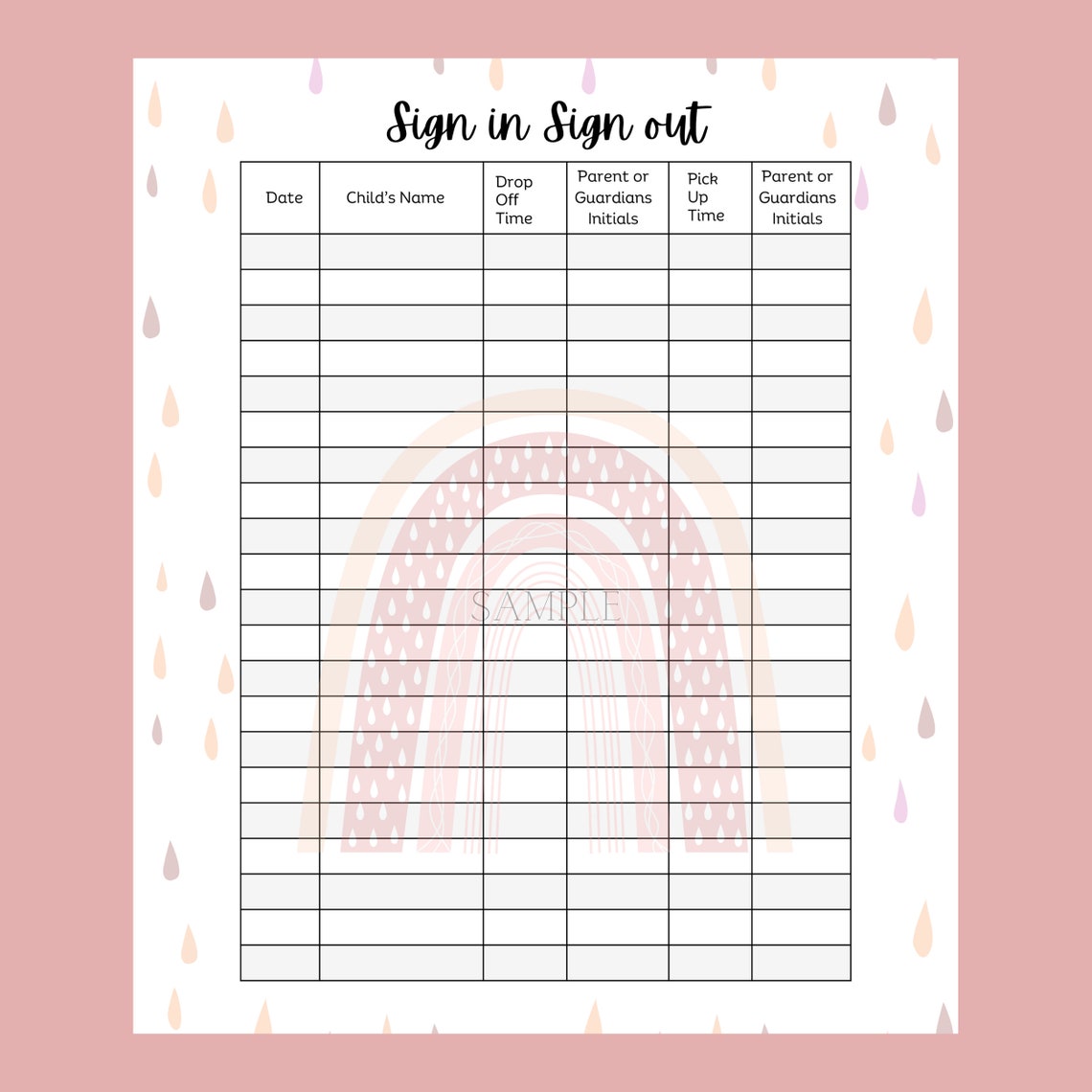 Sign-in Sheets Printable Childcare Sign in Sheet Attendance Sheet Drop ...