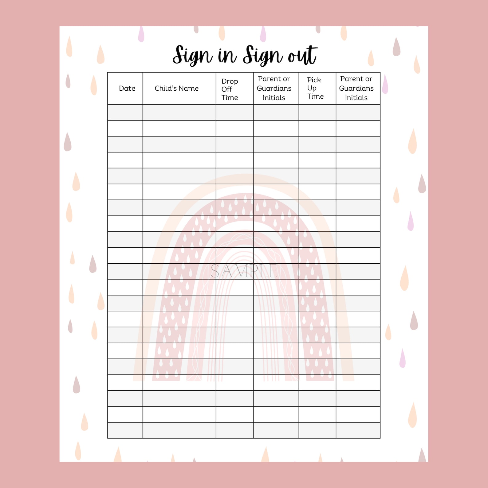 Sign-in Sheets Printable Childcare Sign in Sheet Attendance Sheet Drop ...
