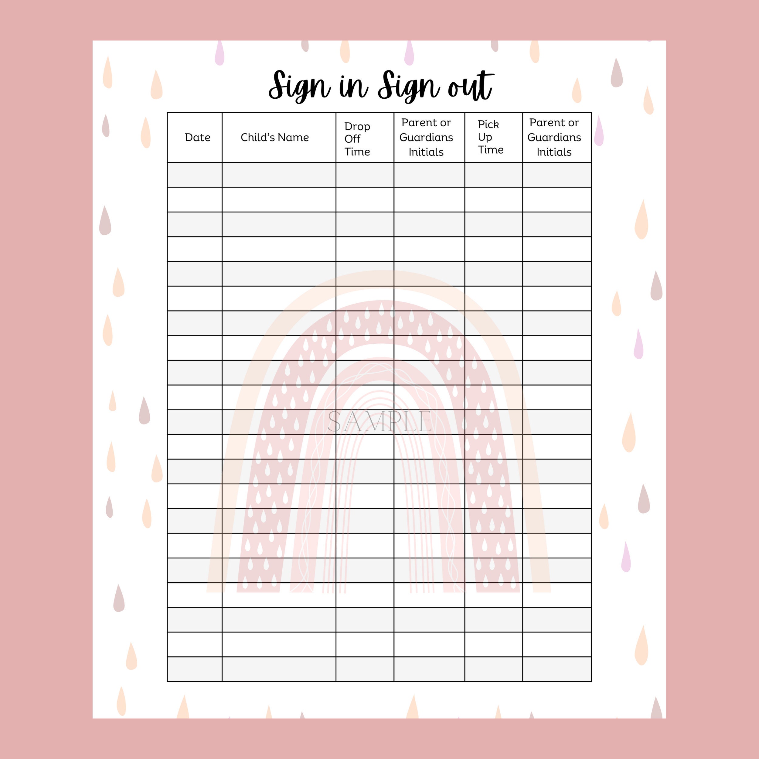 Sign-in Sheets Printable Childcare Sign in Sheet Attendance Sheet Drop ...