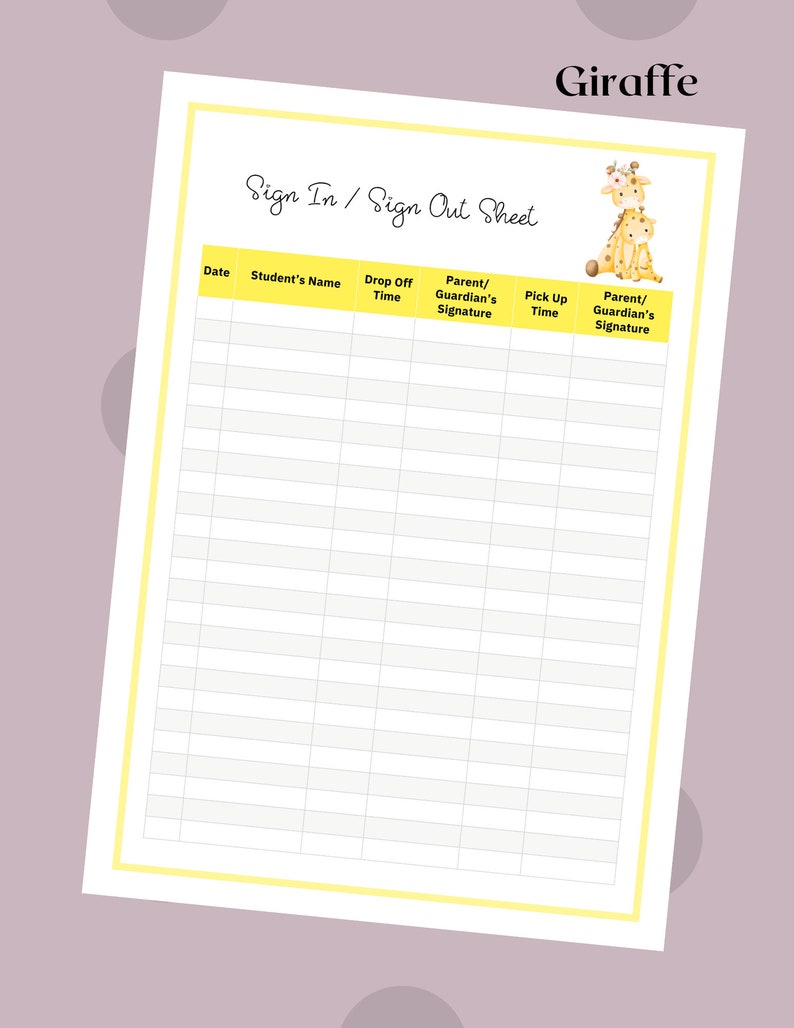 Sign-in Sheets Printable Sign in Sheet Attendance Sheet Drop off Form ...
