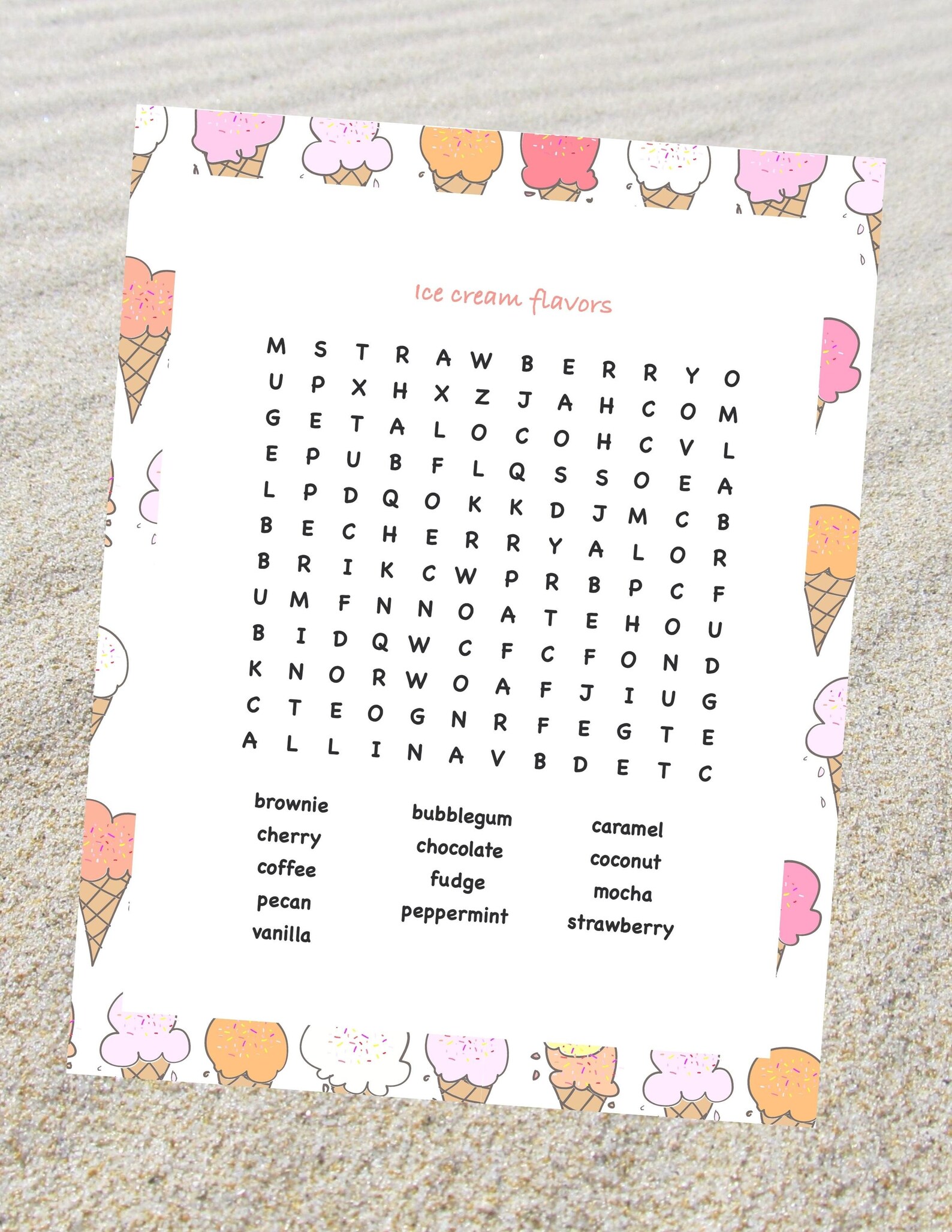 Ice Cream Flavors Word Search Puzzle Printable Summer Brain Etsy