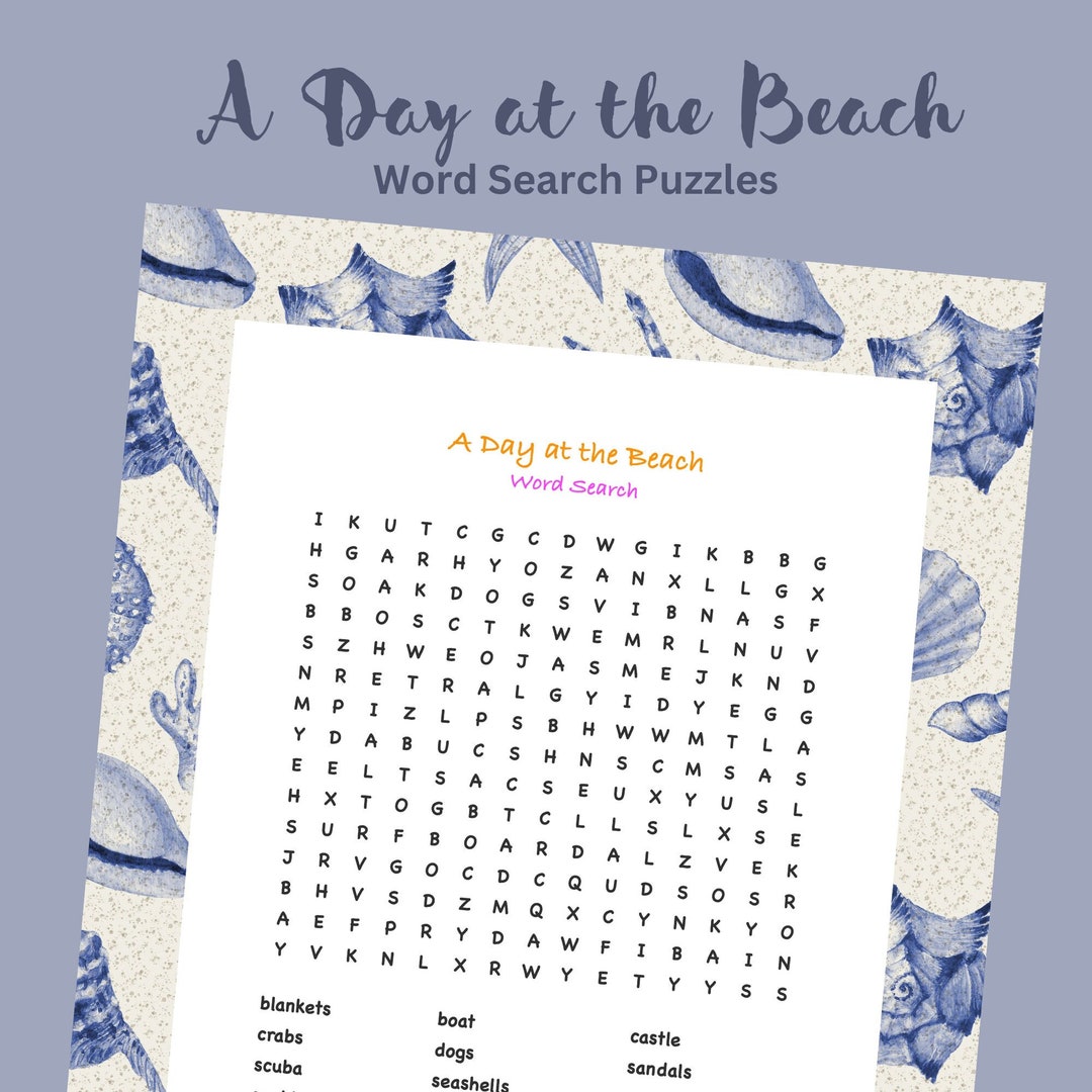 Word Search Puzzles Beach Printable Party Game for Senior and Kid ...