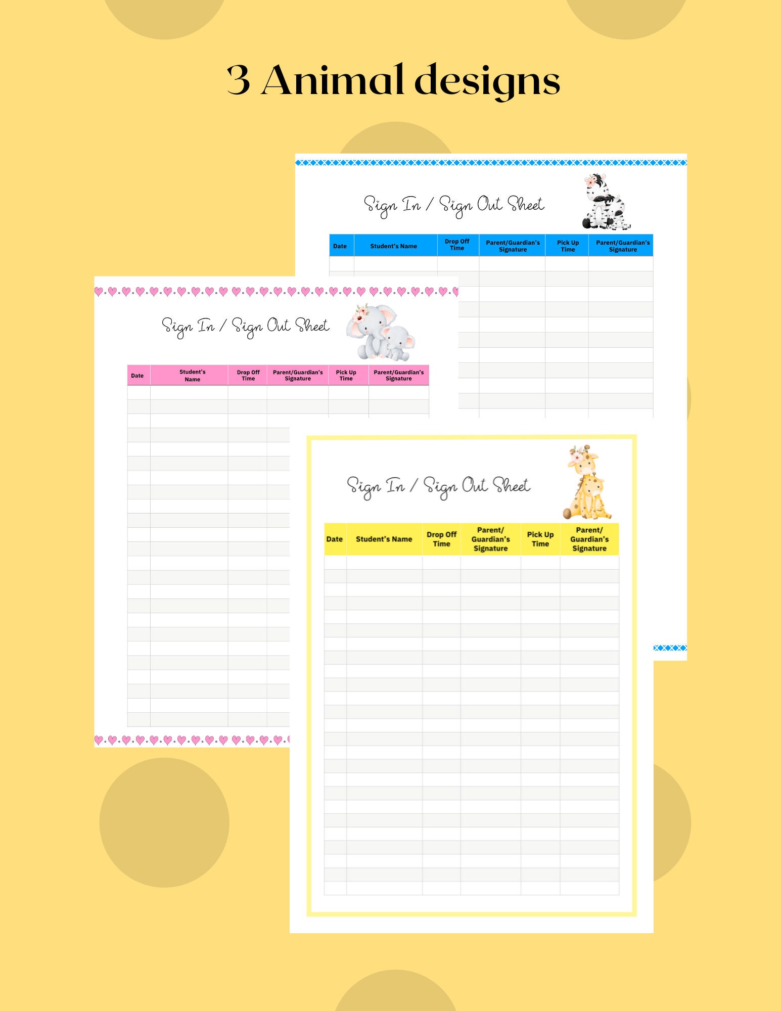 Sign-in Sheets Printable Sign in Sheet Attendance Sheet Drop off Form ...