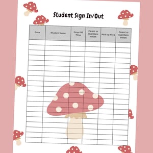 Student Sign in Sheet Template, Mushroom Themed, Attendance Tracking ...
