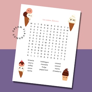 Word Search Puzzle Ice Cream Flavors Printable Party Game Senior ...